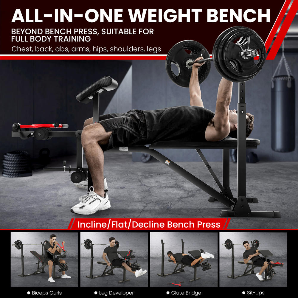 Generic 900LBS Adjustable Weight Bench Set w/Squat Rack with Leg ...