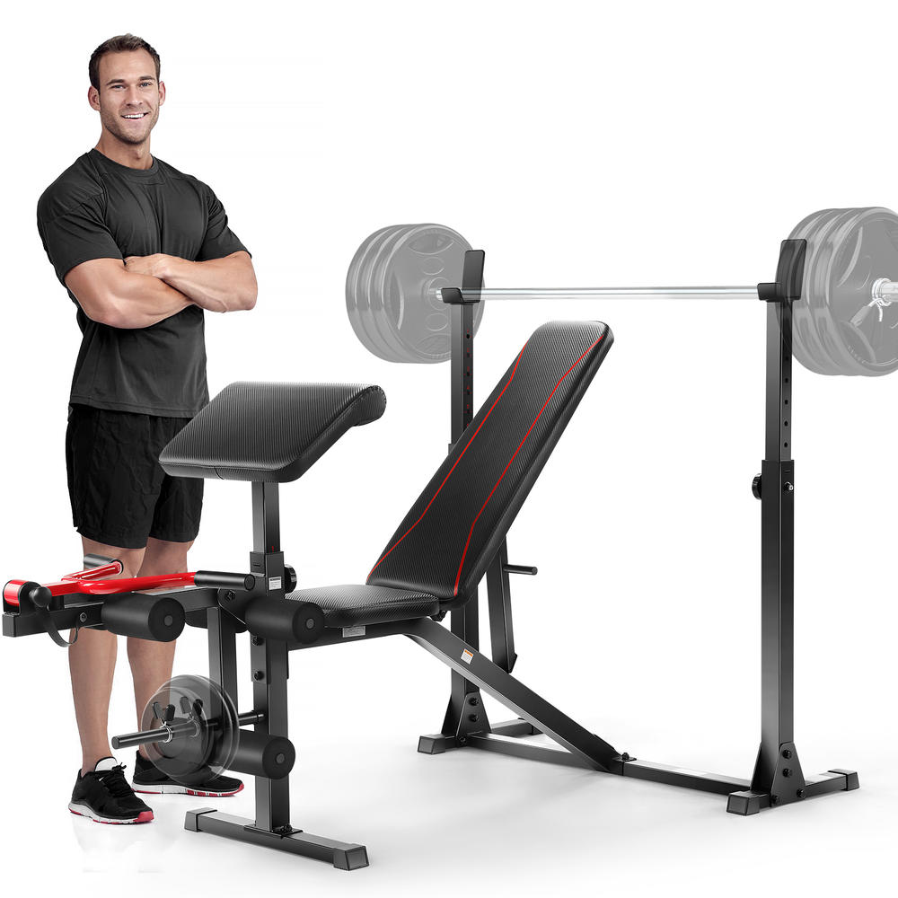 Generic 900LBS Adjustable Weight Bench Set w/Squat Rack with Leg ...