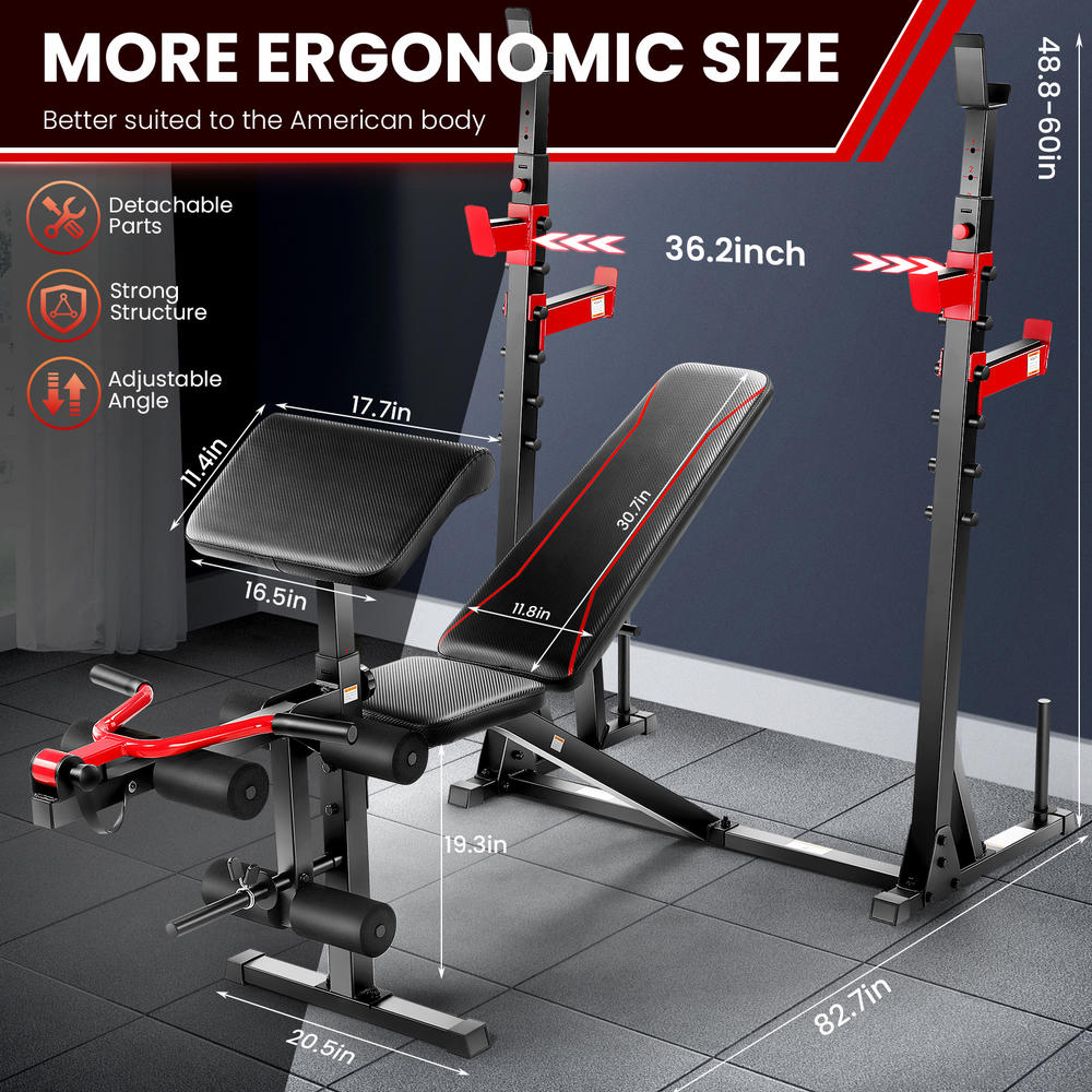 oppsdecor Adjustable Weight Bench 900LBS Olympic Weight Bench Set w/Squat Rack, Preacher Curl ...
