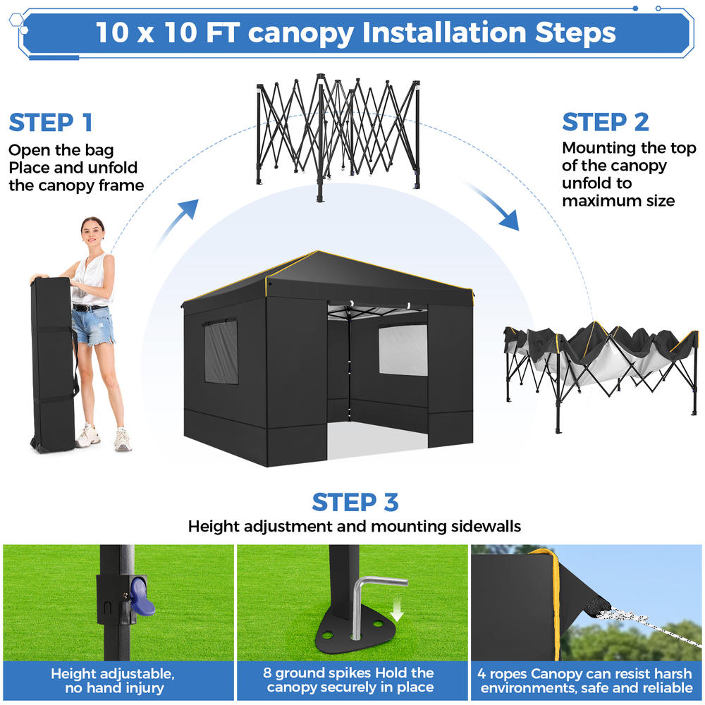 Dreamer 10'x10' Pop up Canopy Tent with Sidewalls&Windows, Waterproof ...