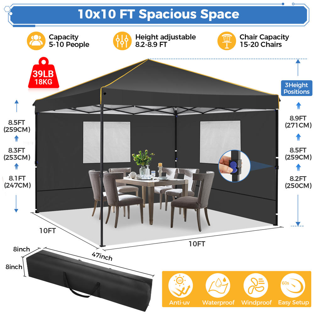 Dreamer 10'x10' Pop up Canopy Tent with Sidewalls&Windows, Waterproof ...