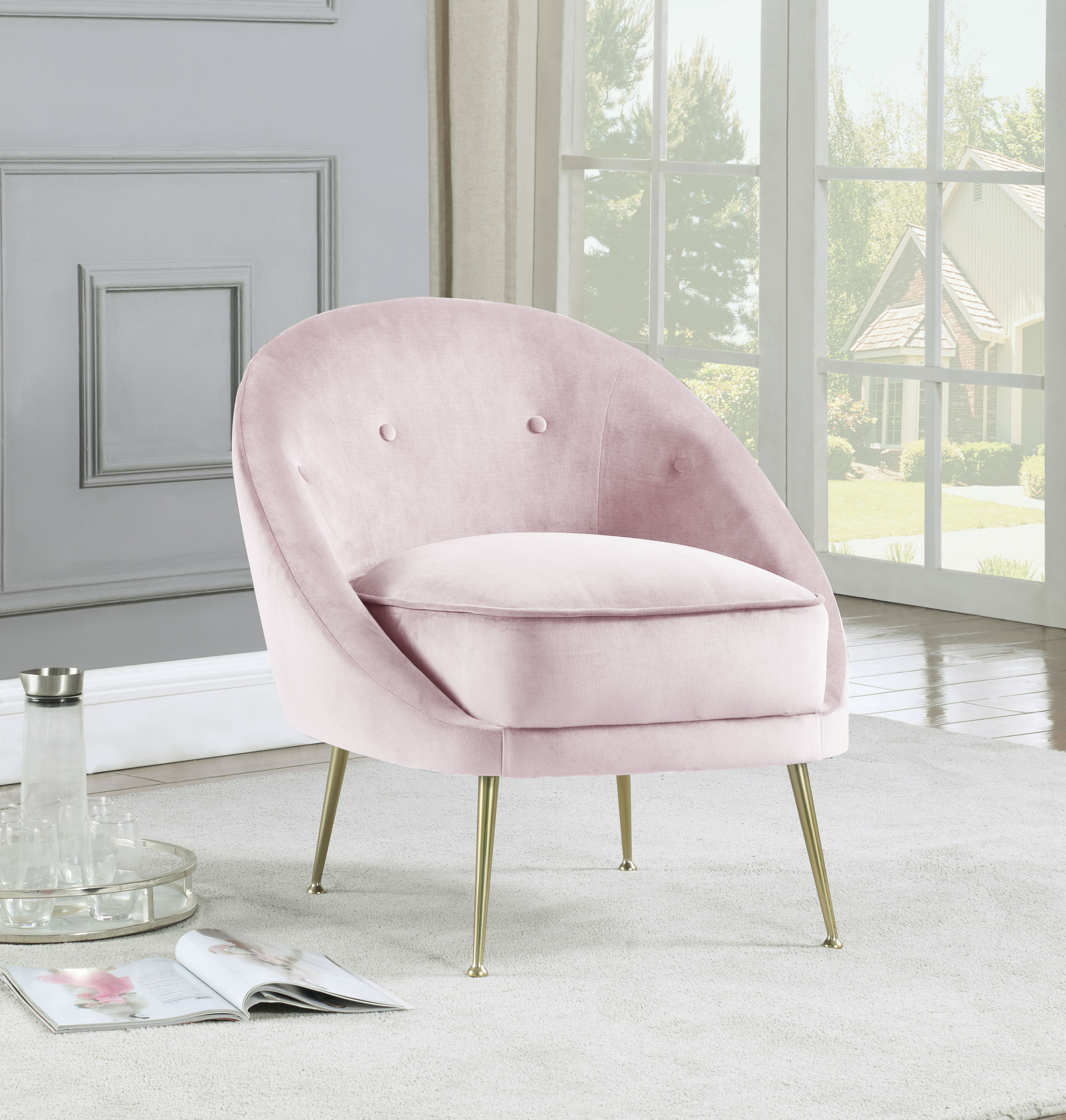 Best Master Furniture Olivia Pink Velour w/ Gold Legs Accent Chair