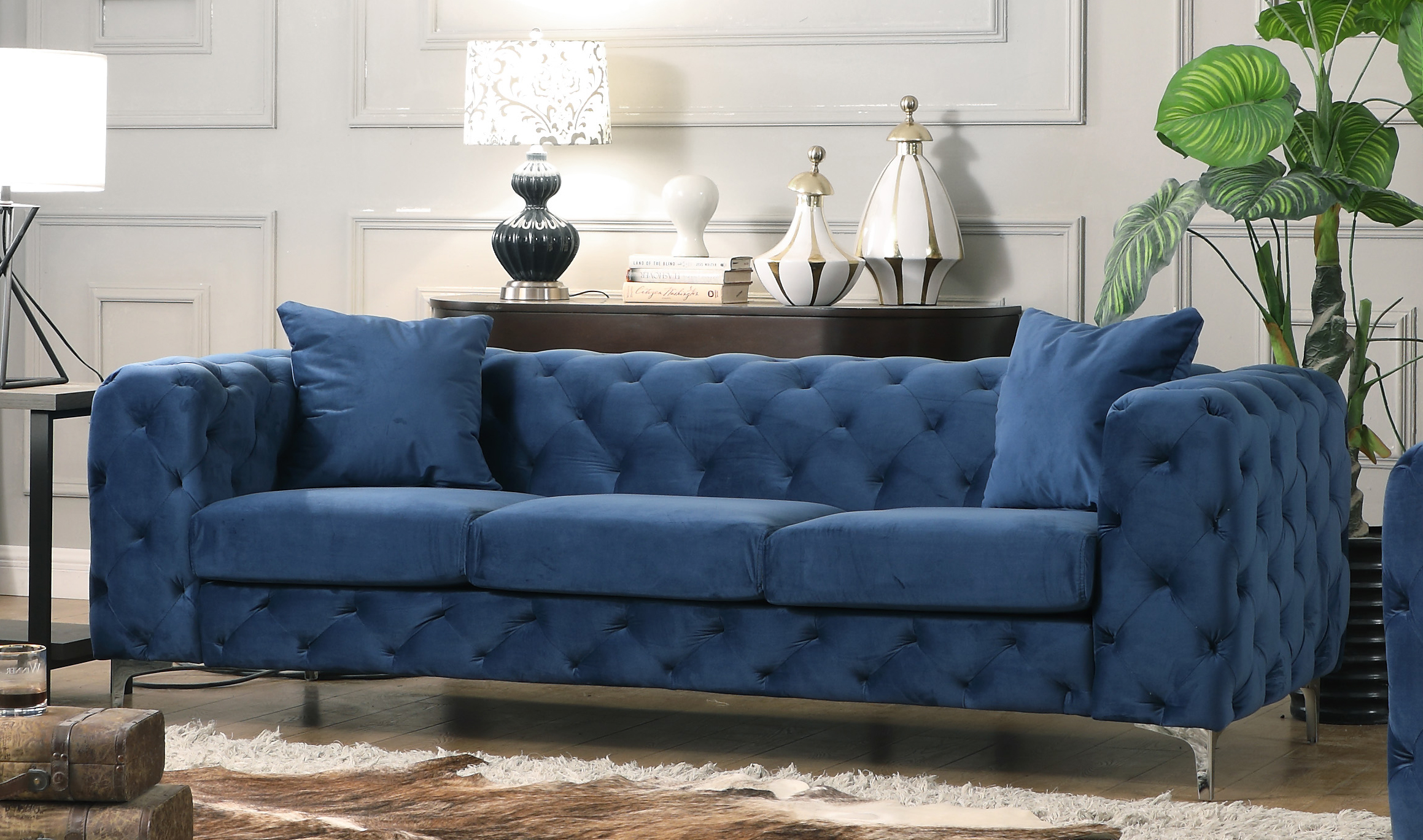 Best Master Furniture Nigel Blue Velvet Sofa