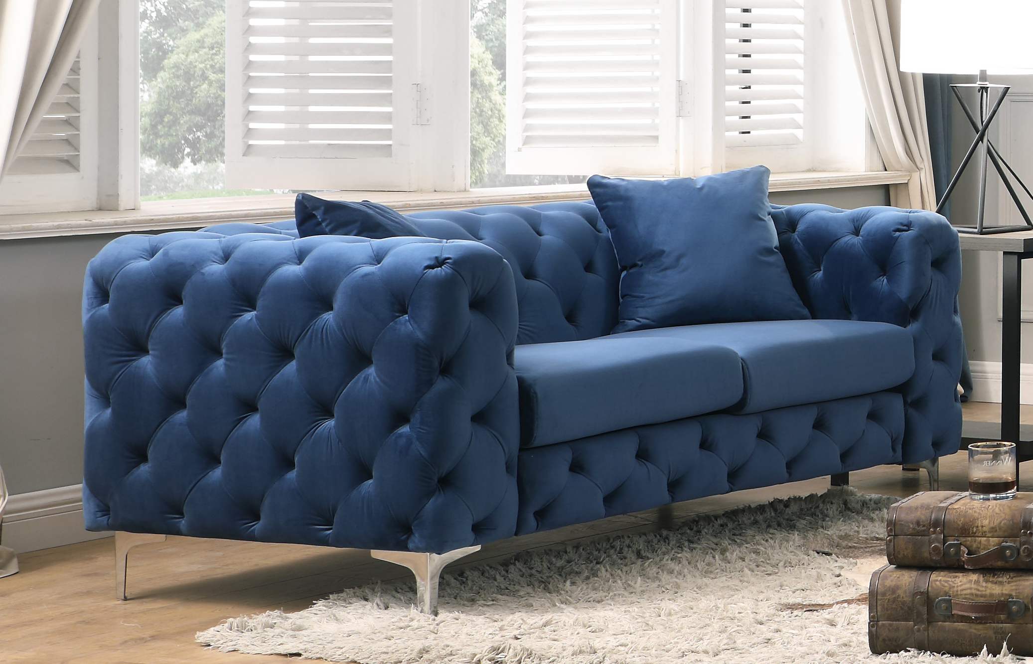 Best Master Furniture Nigel Blue Velvet Loveseat