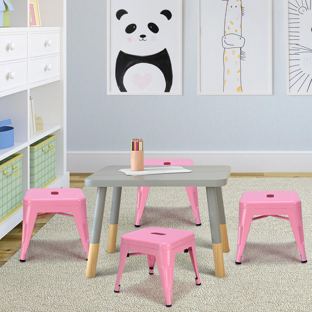 Gymax Set of 4 Tolix Kids Stool Stackable Metal Children Toddlers ...