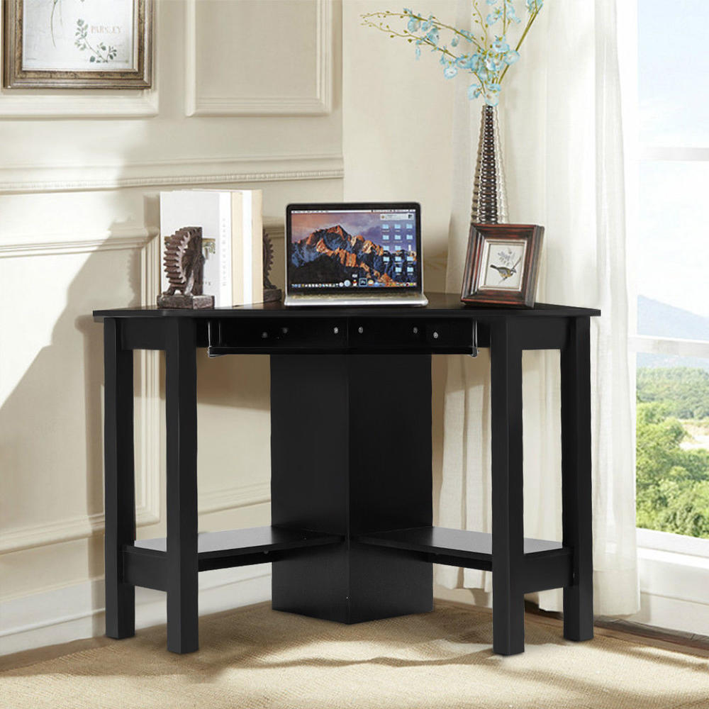 Gymax Wooden Corner Desk With Drawer Computer PC Table Study Office ...