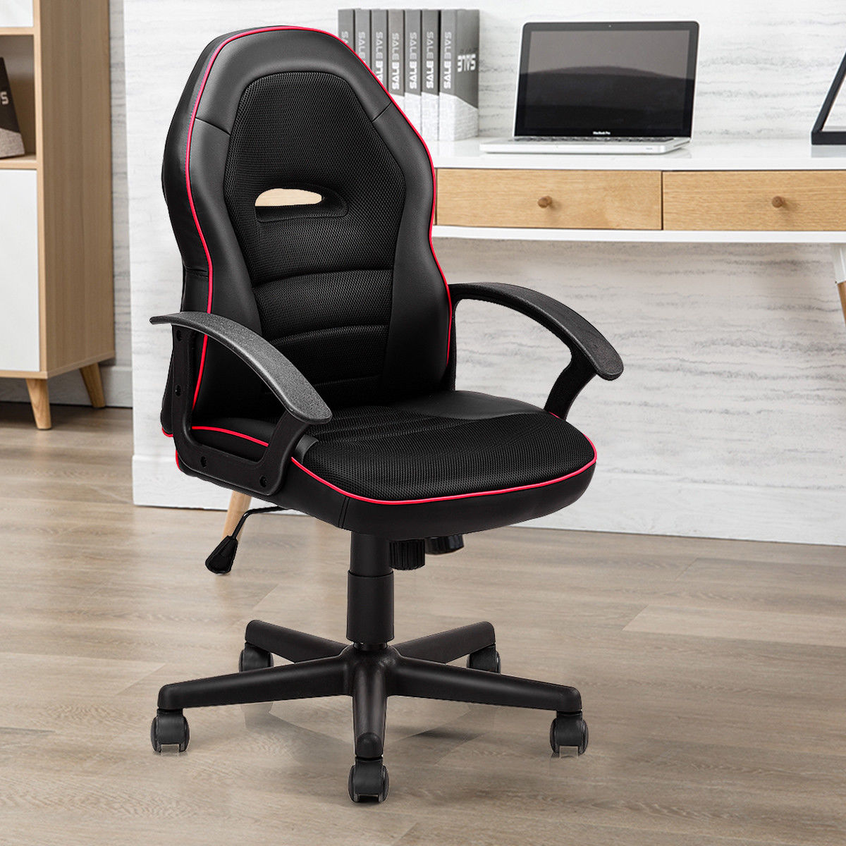 Gymax Gaming Chair Mid-Back Office Chair Racing Chair Swivel Desk Task ...