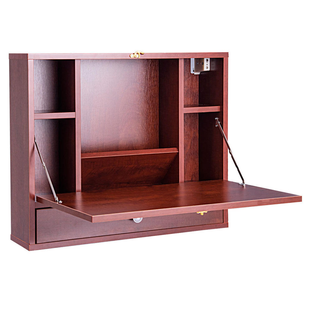 Gymax Wall Mounted Folding Laptop Desk Hideaway Organizer Storage Space ...