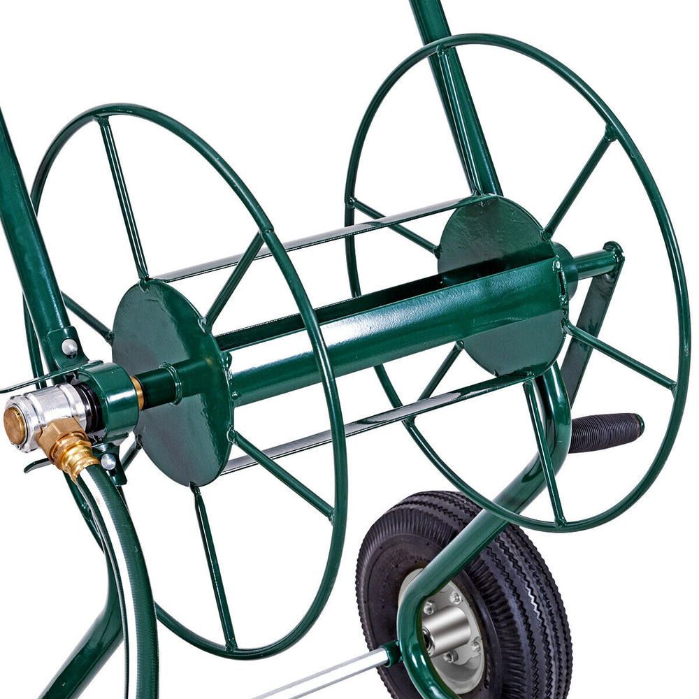 Gymax Garden Wheeled Hose Reel Cart Outdoor Water Planting Steel Frame ...