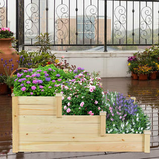 Gymax gys02782 3 Tier Wooden Raised Garden Bed Planting Box Growing Flower Vegetables Outdoor