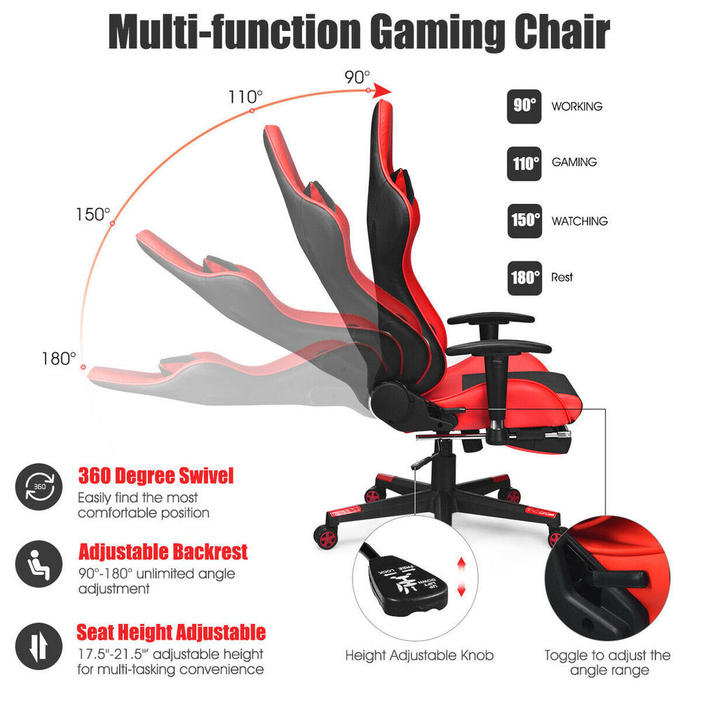 Gymax Massage Gaming Chair Reclining Racing Office Chair w/ Lumbar ...