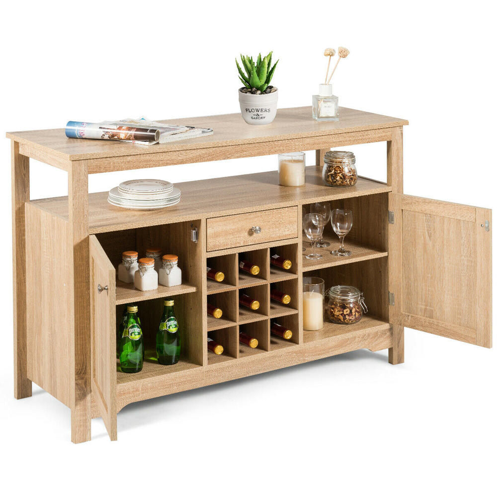 Gymax Natural Buffet Server Sideboard Wine Cabinet Console Table Dining ...