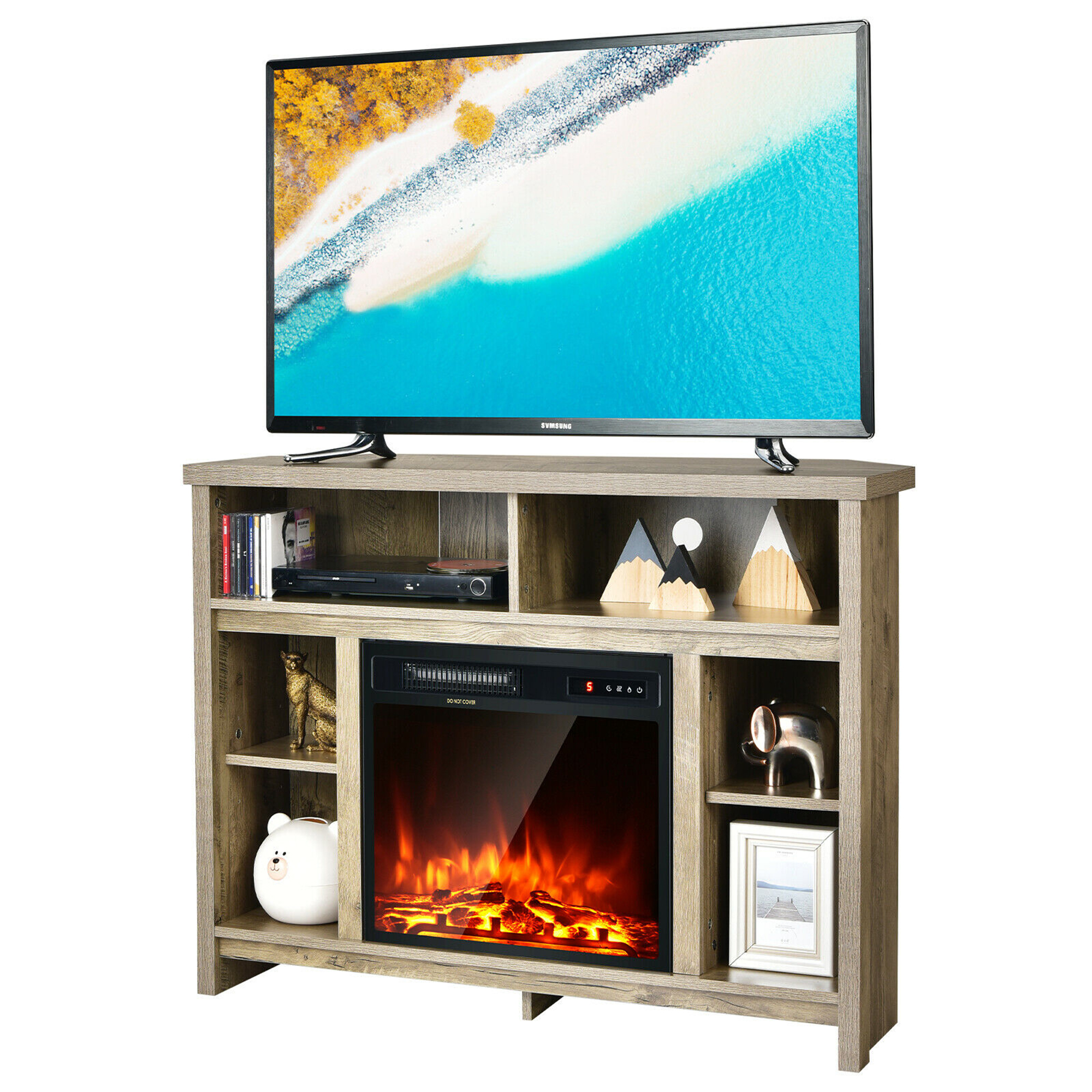 Gymax 41.5'' Corner Fireplace TV Stand Storage Cabinet Electric Space ...