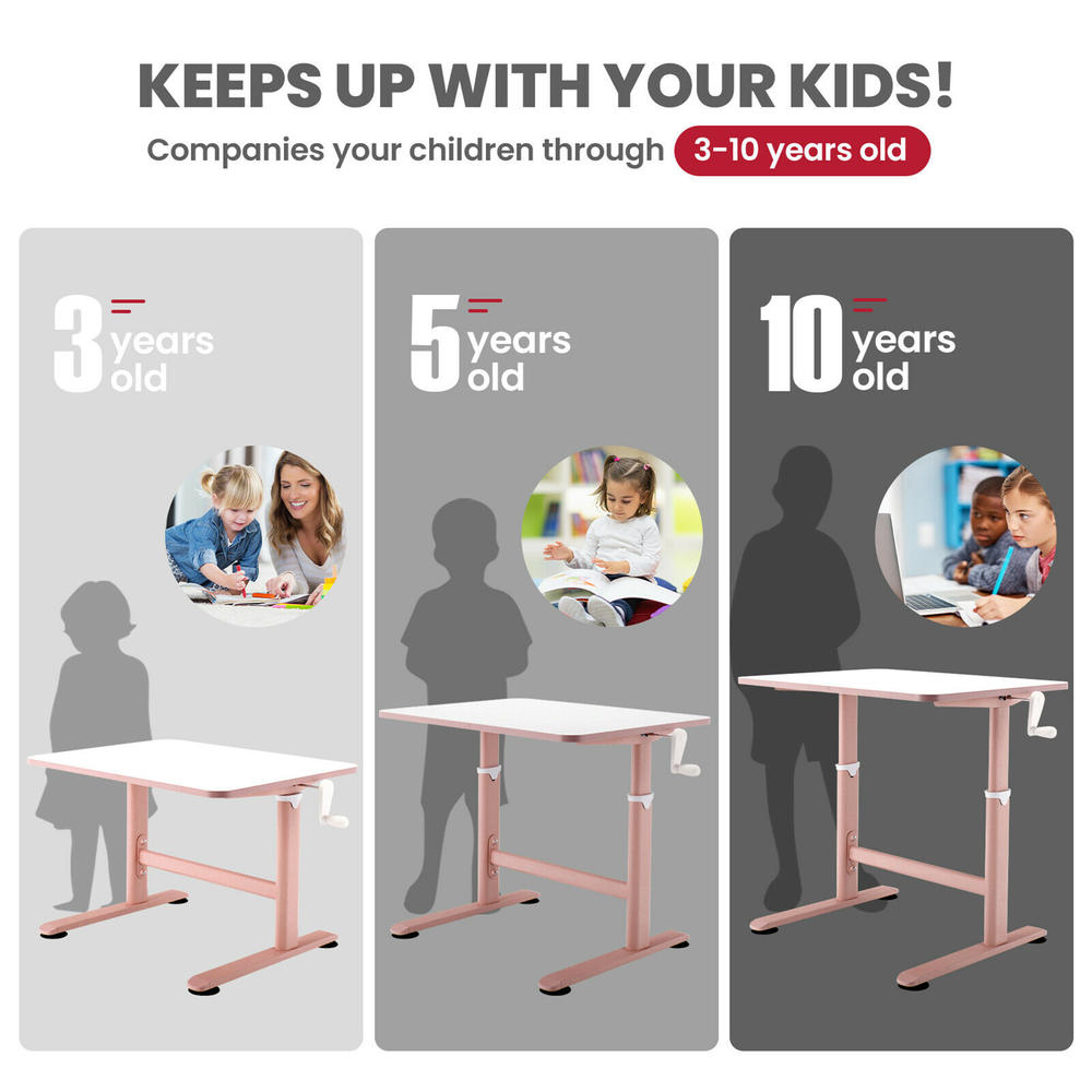 Gymax Height Adjustable Children Desk Ergonomic Student Study ...