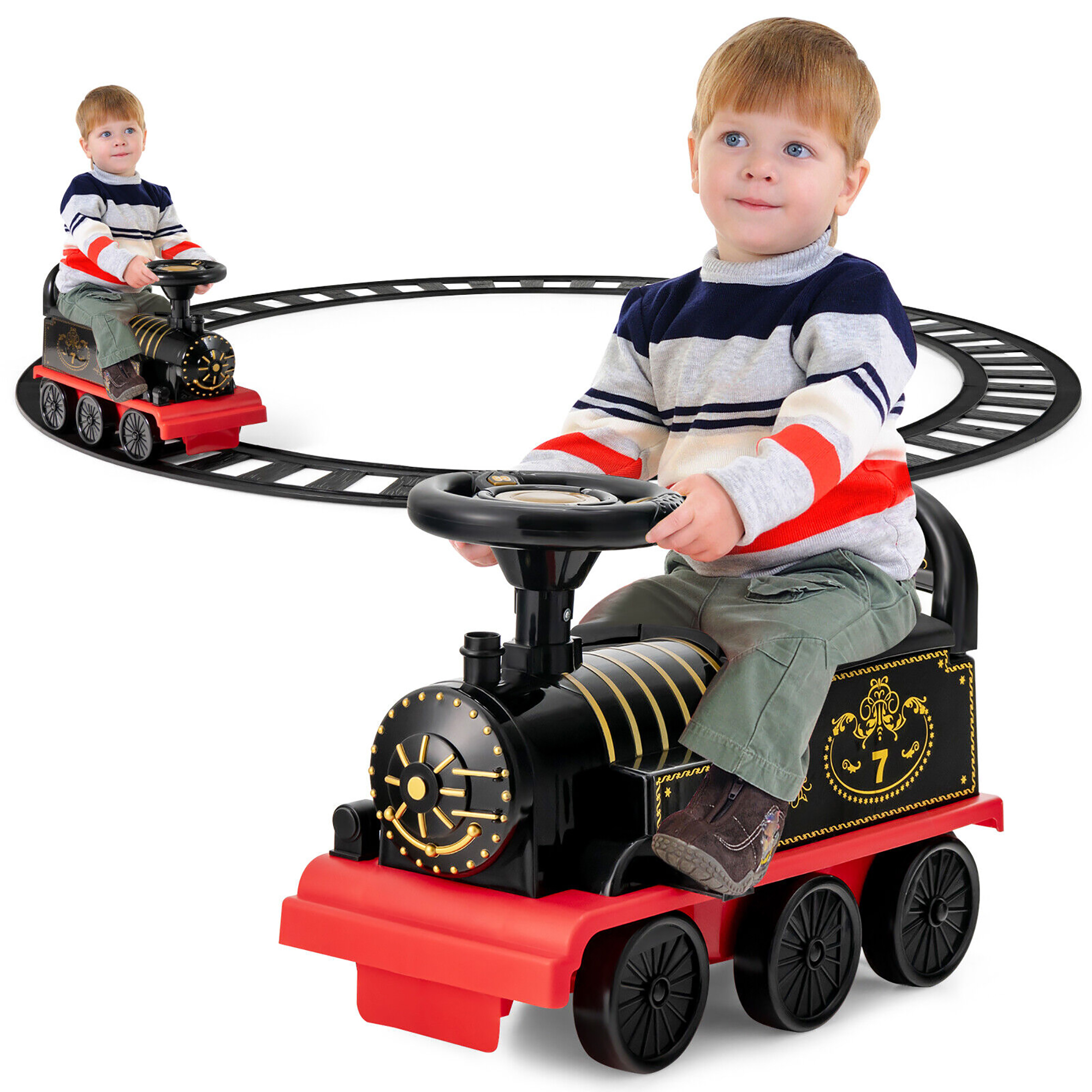 Gymax 6V Electric Kids Ride On Train Motorized Train Toy w/ Track & 6 ...
