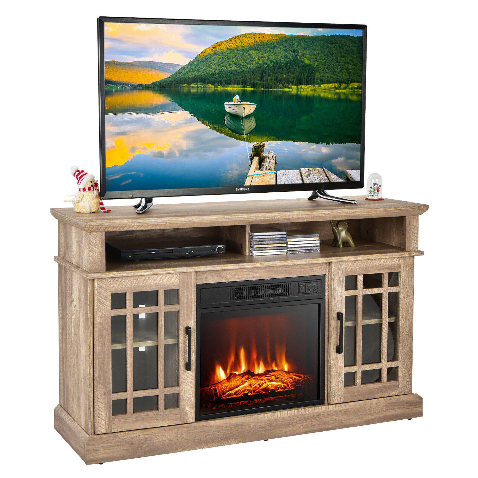 Gymax 48'' TV Stand Console Cabinet w/ Fireplace Entertainment Center ...