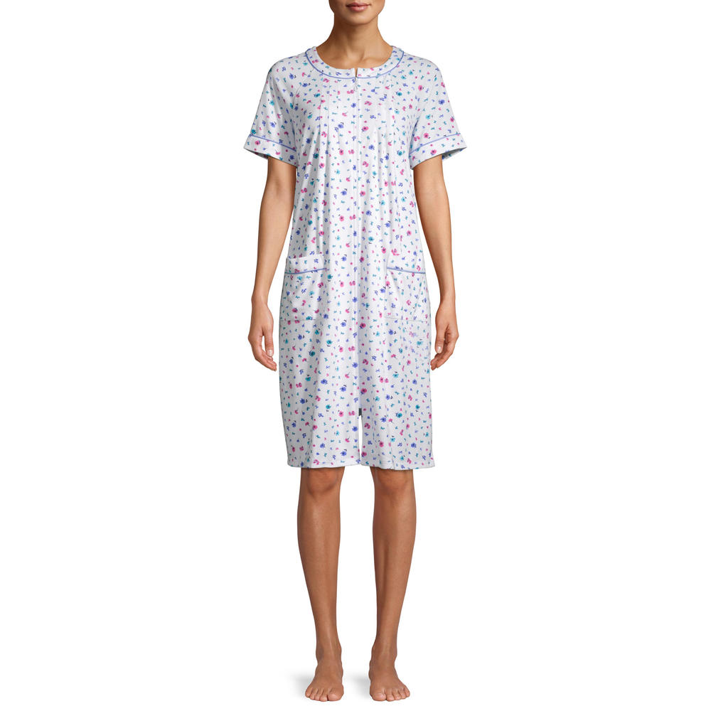 Secret Treasures Women's Traditional Short Sleeve Zip Front Duster Robe ...