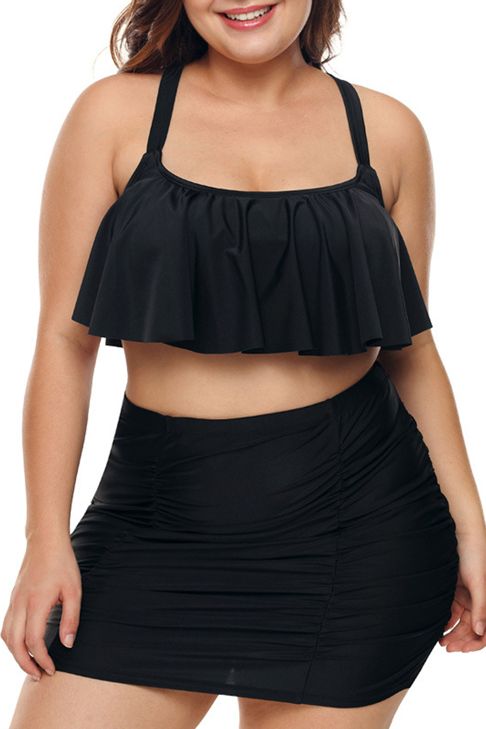 Zara Beez Women Attractive Ruffled Solid Colored Swimwear Set