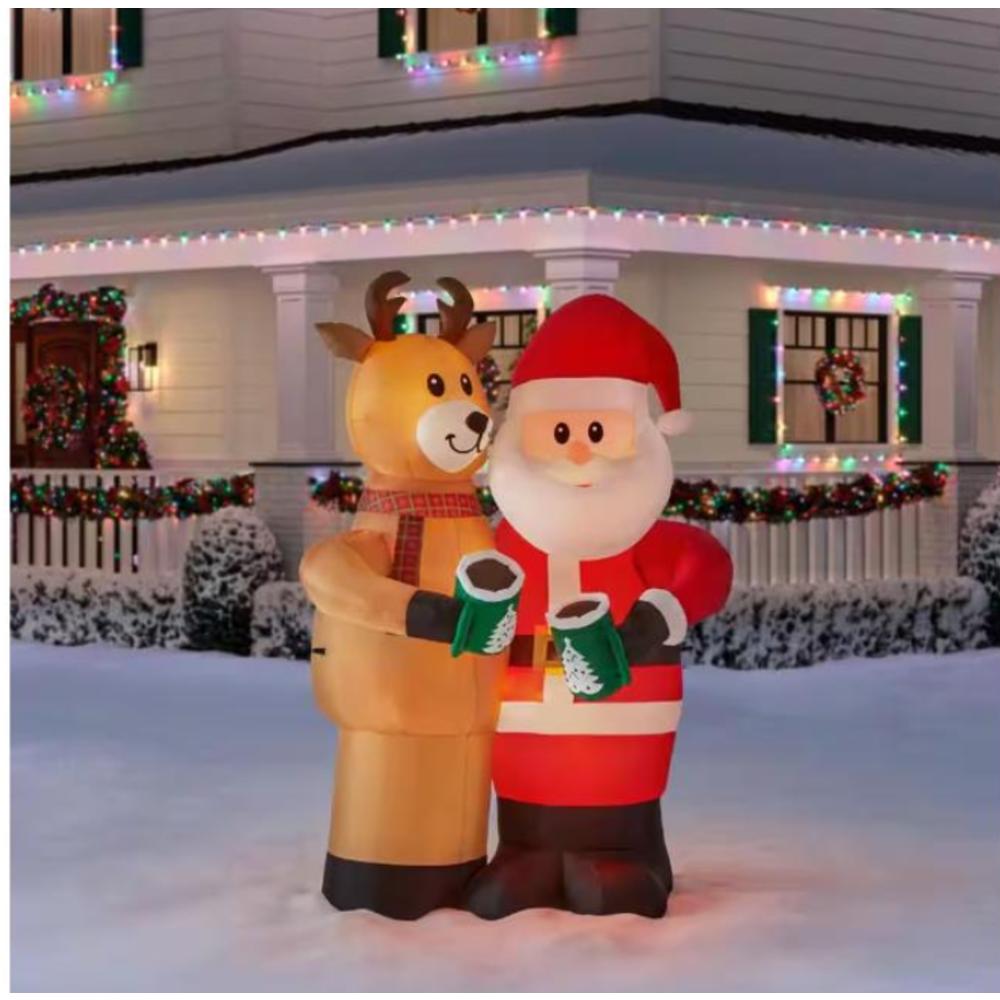 Home Holiday Accent 8 ft. Giant-Sized Animated LED Santa and Reindeer ...