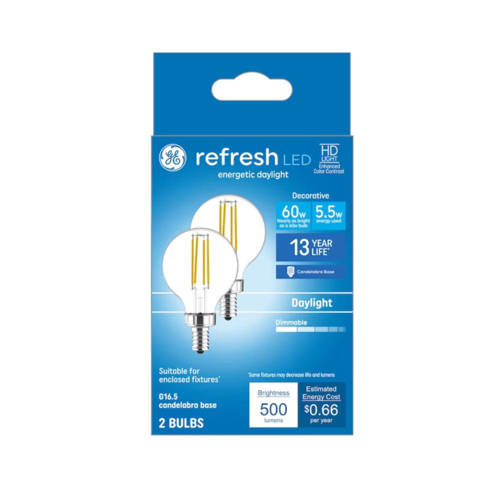 GE 60-Watt EQ G16.5 Daylight Candelabra Base (E-12) Dimmable LED Light ...