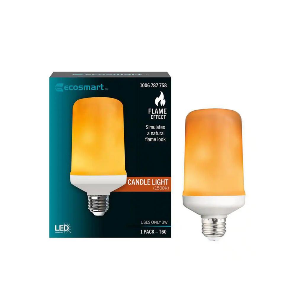 EcoSmart 3-Watt Equivalent T60 Cylinder Flame Effect Design E26 Medium ...