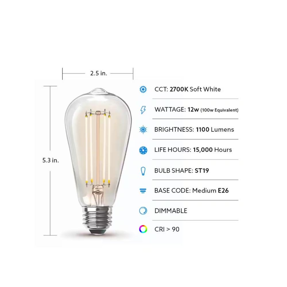 Feit Electric 100-Watt Equivalent ST19 Dimmable Straight Filament Clear ...