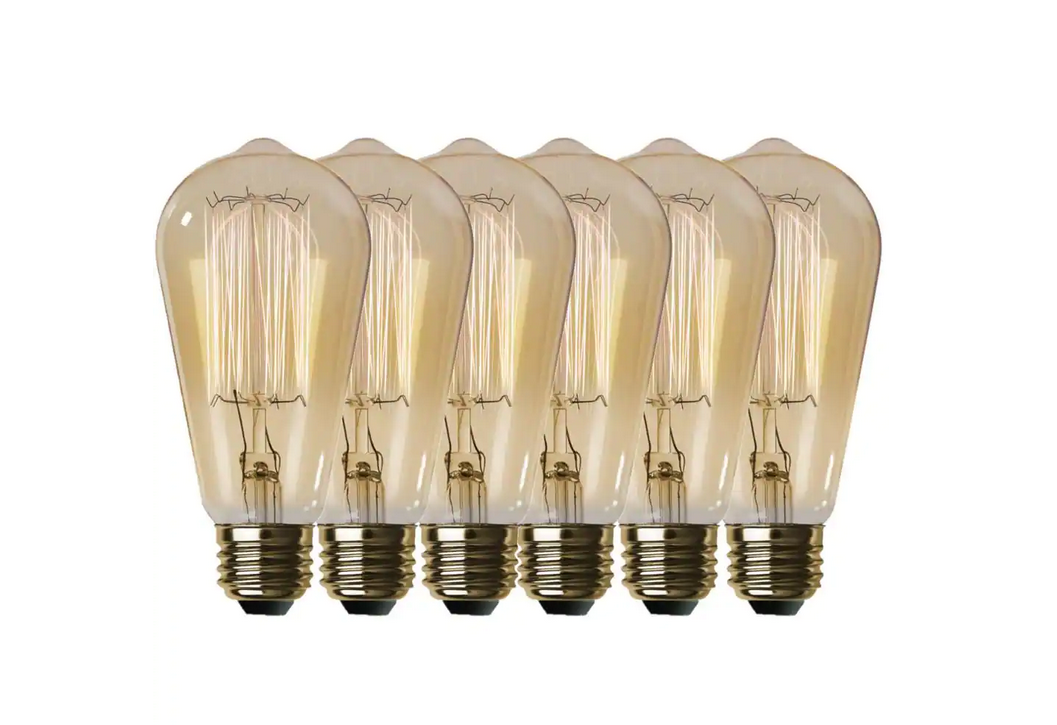 Feit Electric 60-Watt ST19 Dimmable Cage Filament Amber Glass E26 Vintage Edison Incandescent ...