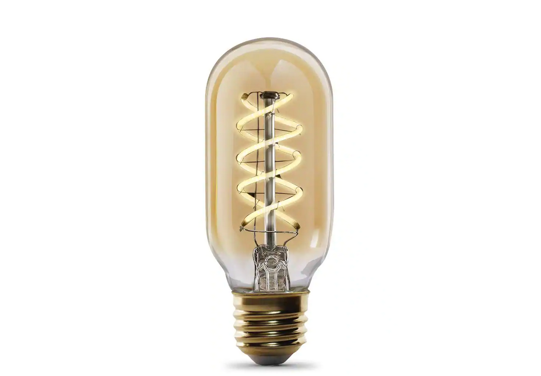 Feit Electric 40-Watt Equivalent T14 Dimmable Spiral Filament Amber Glass E26 Vintage Edison LED ...