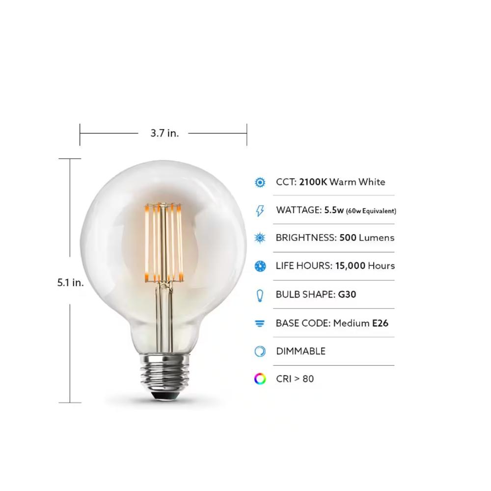 Feit Electric 60-Watt Equivalent G30 Dimmable Cage Filament Clear Glass ...