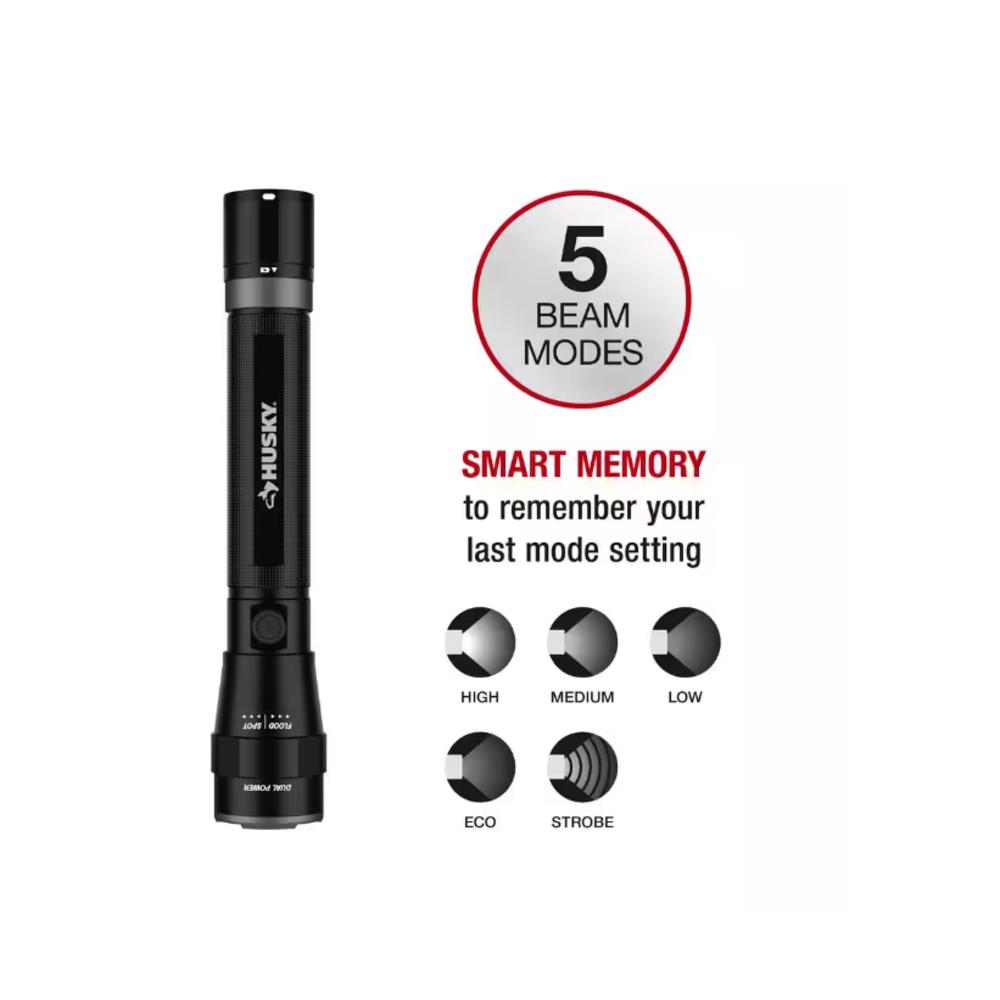 Husky 5000 Lumens Dual Power LED Rechargeable Focusing Flashlight with ...