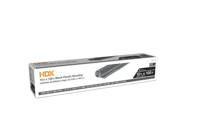 Home Depot 10 ft. x 100 ft. Black 6 mil Plastic Sheeting HDX CFHD0610B 748145