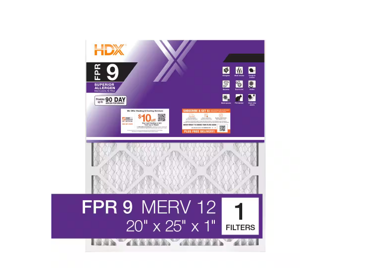 Home Depot 20 in. x 25 in. x 1 in. Superior Pleated Furnace Air Filter ...