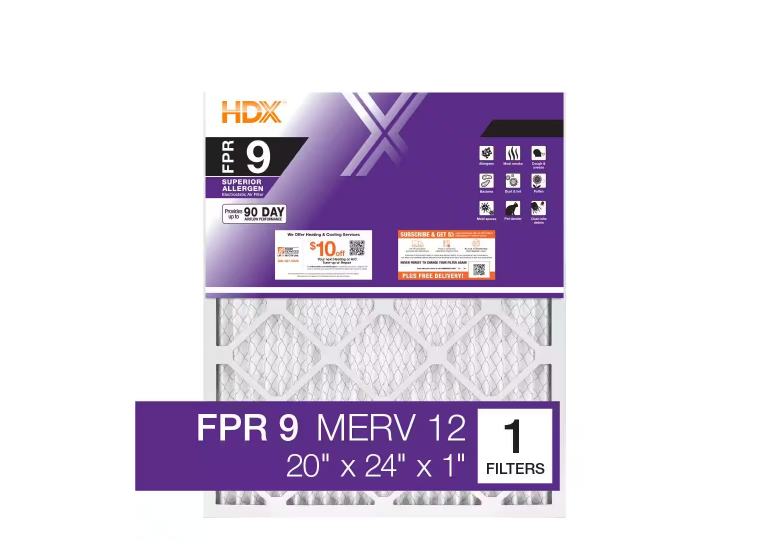 Home Depot 20 in. x 24 in. x 1 in. Superior Pleated Air Filter FPR 9 ...