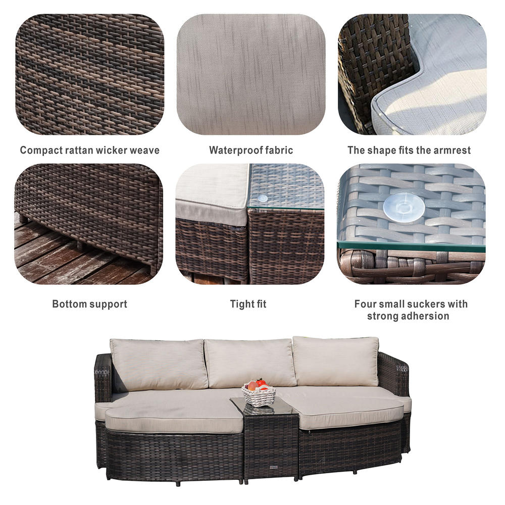 Moda Furnishings 4-Piece Patio Wicker Daybed Set With Side Table