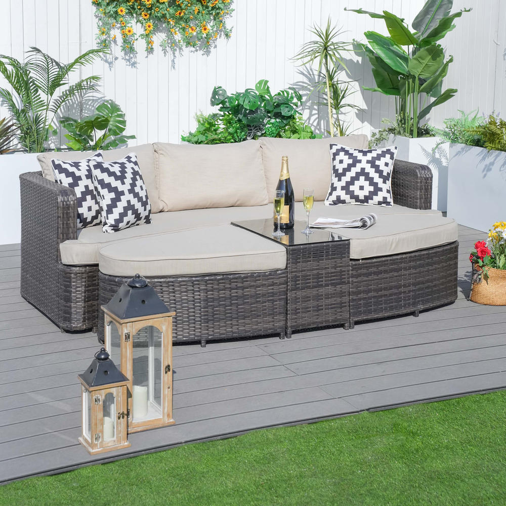 Moda Furnishings 4-Piece Patio Wicker Daybed Set With Side Table