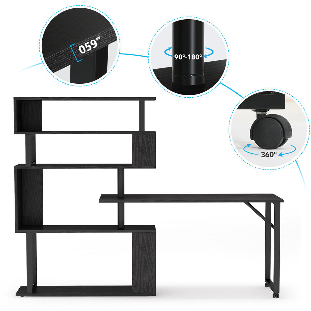 Tribesigns Rotating Computer Desk with 5 Shelves Bookshelf
