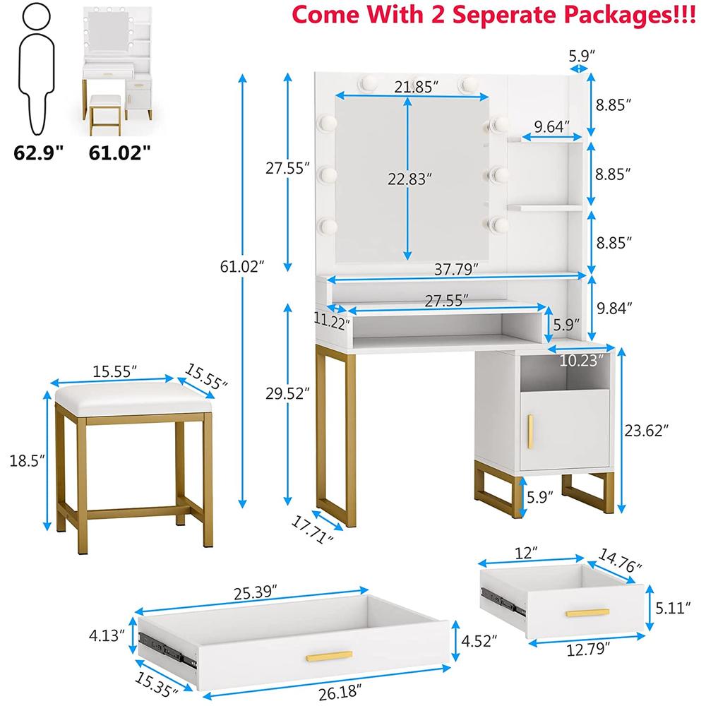 TribeSigns Tribesigns Vanity Set with Lighted Mirror & Stool, Elegant ...