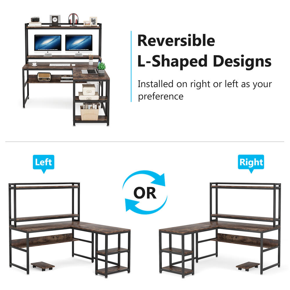 Tribesigns L-Shaped Computer Desk with Hutch, Reversible Corner Desk ...