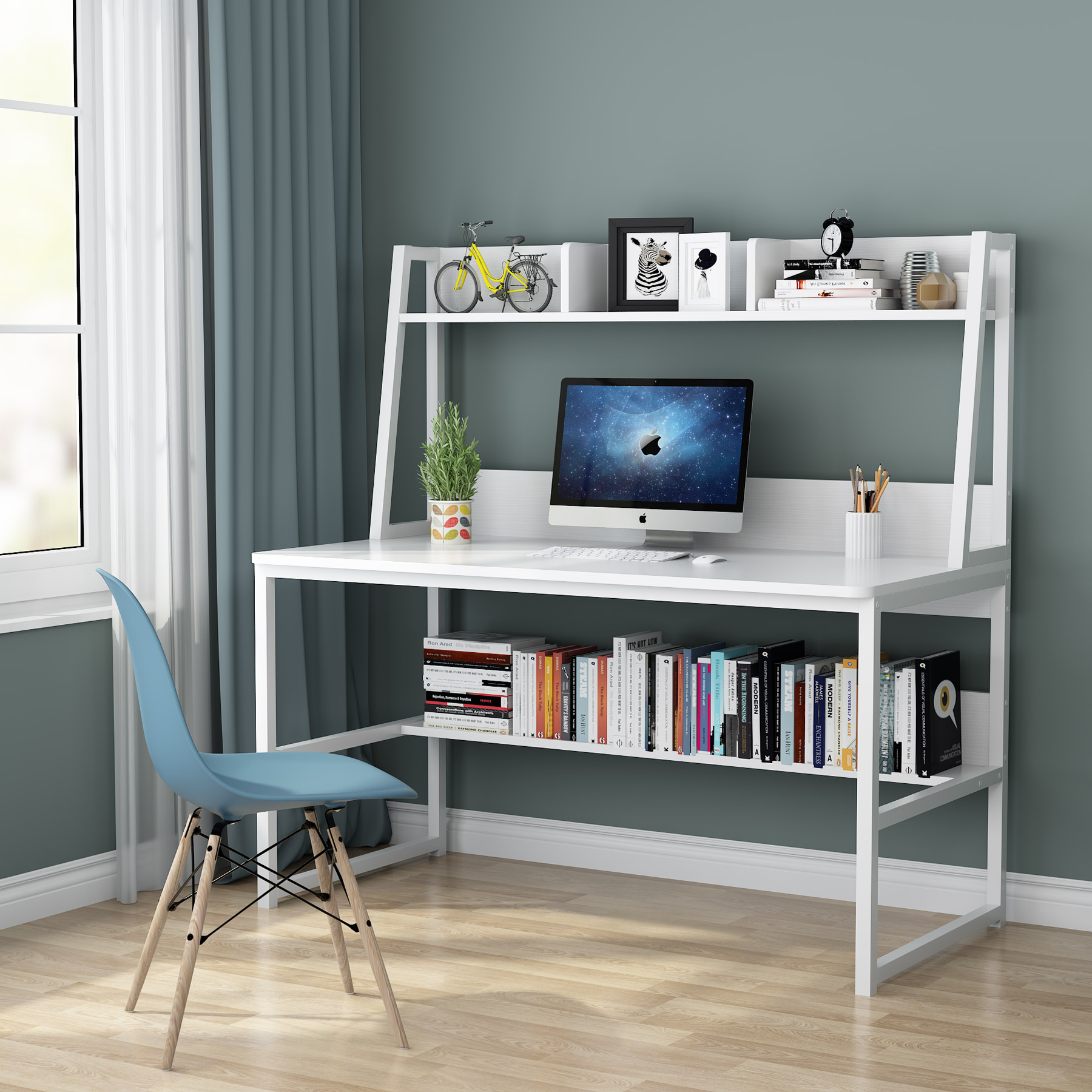 TribeSigns Tribesigns Computer Desk, 47 inch Office Desk with Hutch and ...