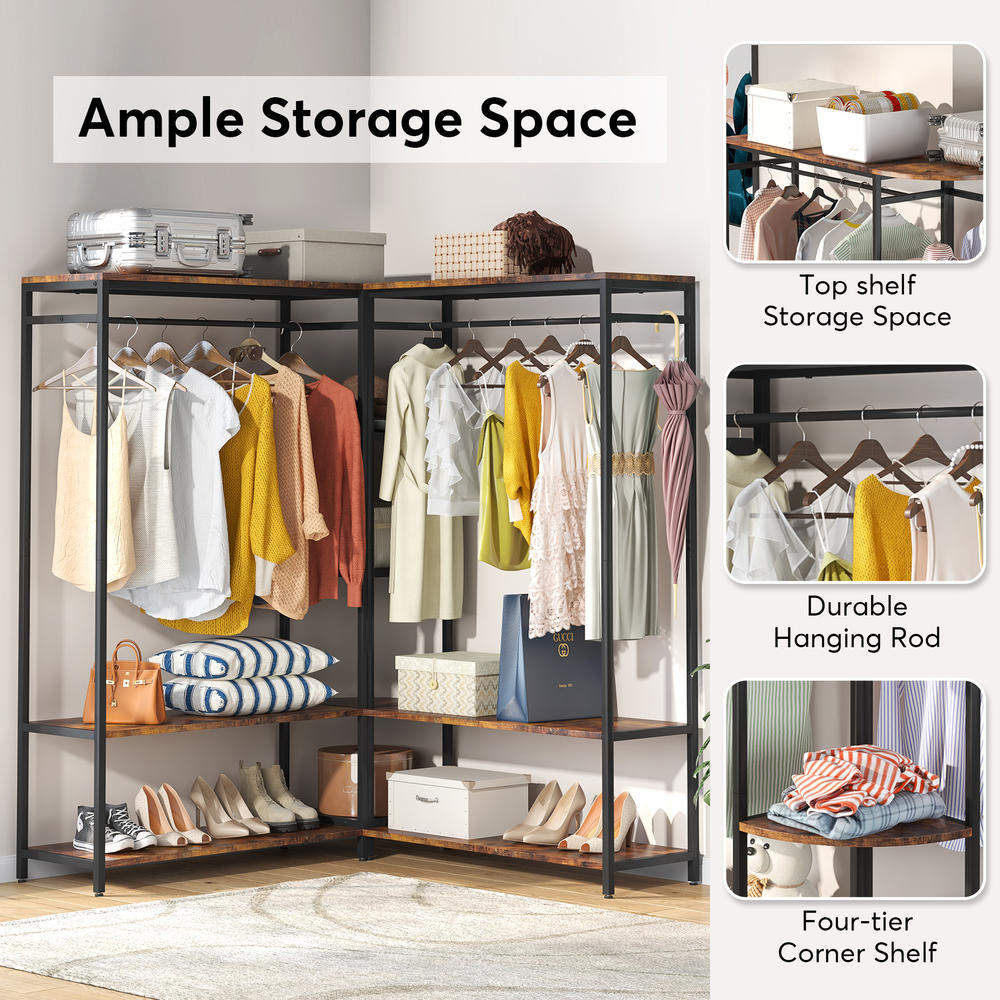 Tribesigns Garment Rack L Shaped Clothes Rack Heavy Duty Large Clothing ...