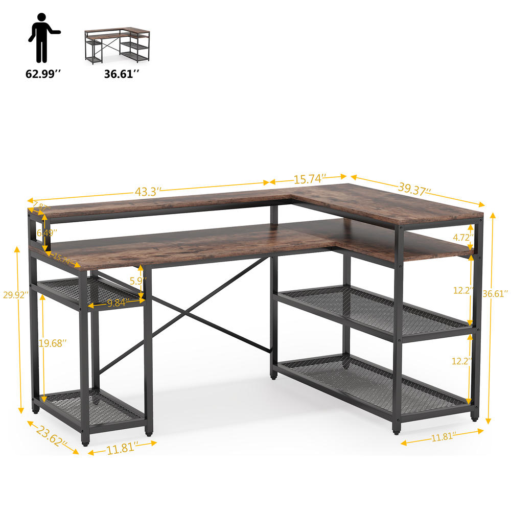 Tribesigns L Shaped Desk Computer Desk with Monitor Stand, Industrial ...