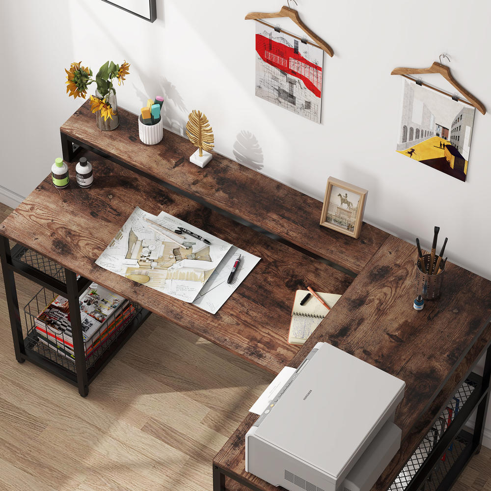 Tribesigns L Shaped Desk Computer Desk with Monitor Stand, Industrial ...