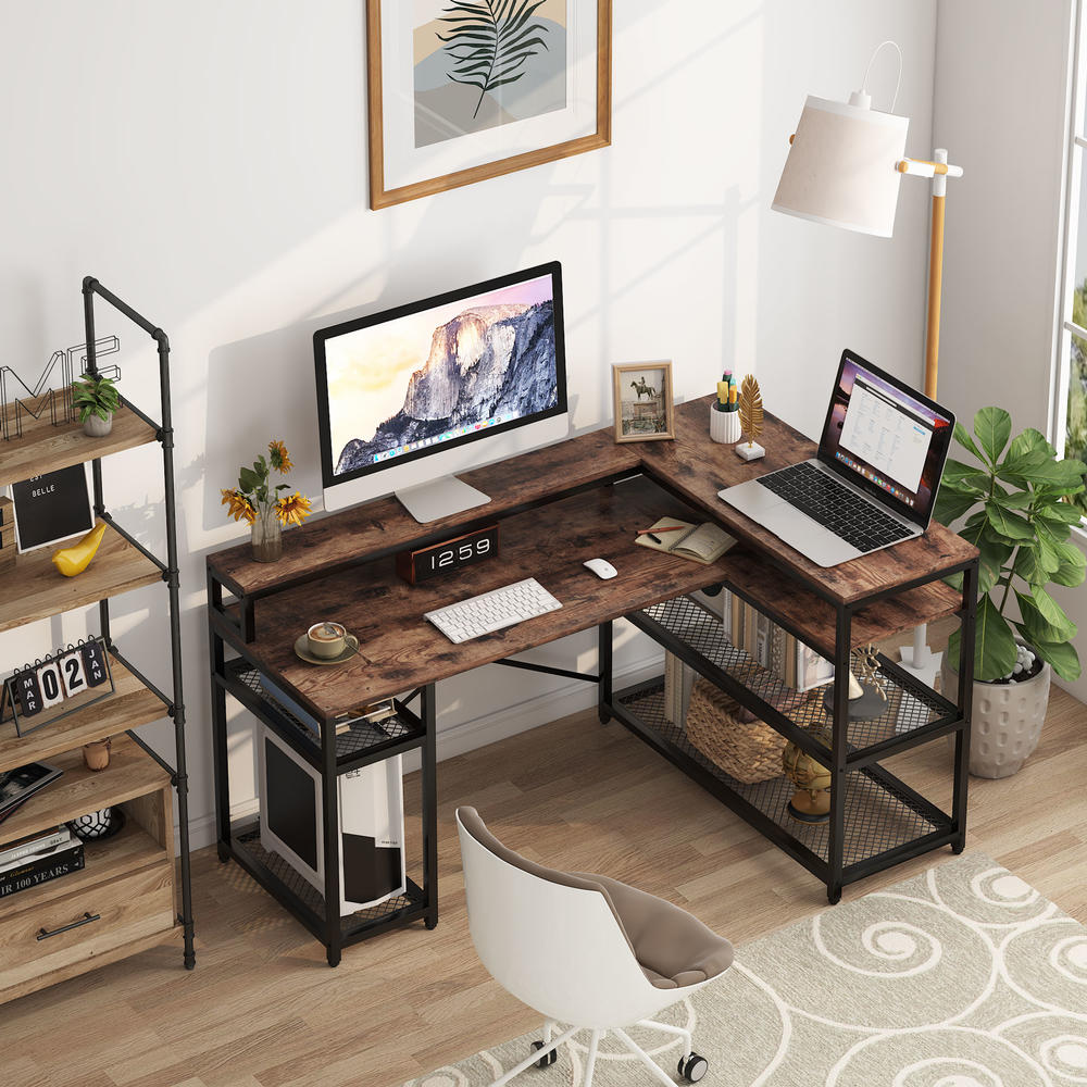 Tribesigns L Shaped Desk Computer Desk with Monitor Stand, Industrial ...