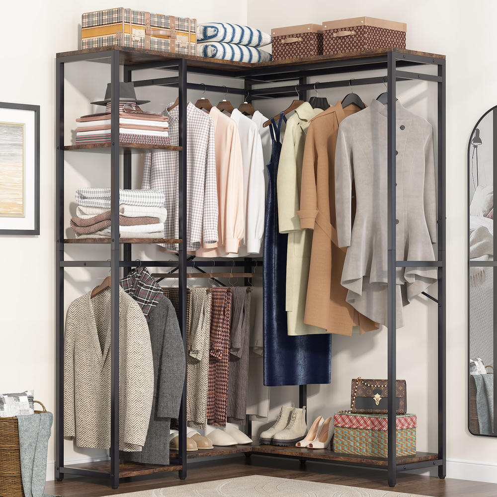 Tribesigns L-Shaped Clothes Rack for Corner, Heavy Duty Garment Rack ...