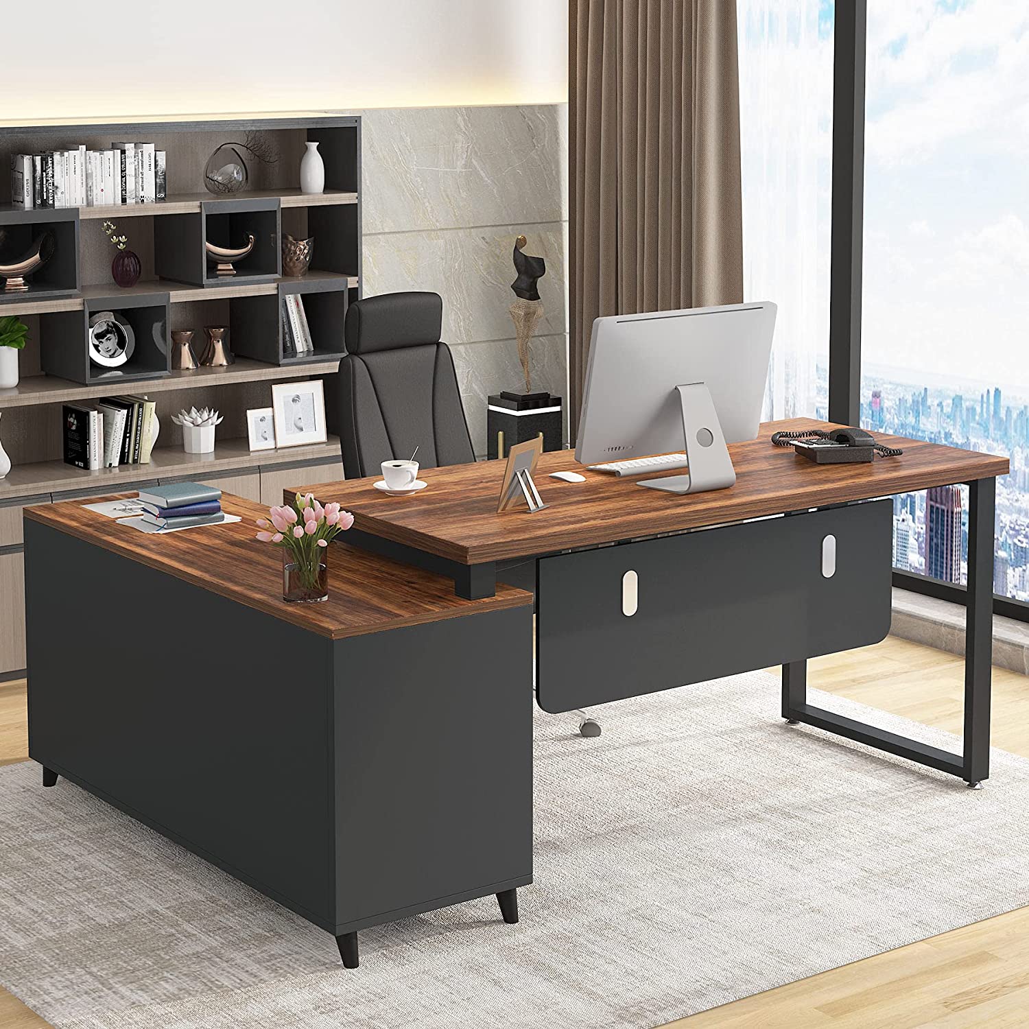 Tribesigns L Shaped Desk with 2 Drawers, 55 Inch Executive Office Desk ...