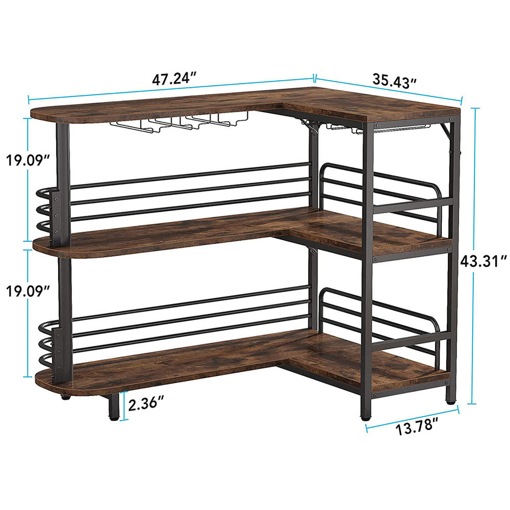 Tribesigns 3 Tier L-Shaped Home Bar Unit with Storage Shelves and Wine ...