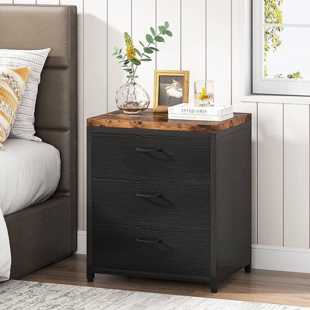 TribeSigns Tribesigns Black Nightstand, 3 Drawers Nightstands, Metal ...