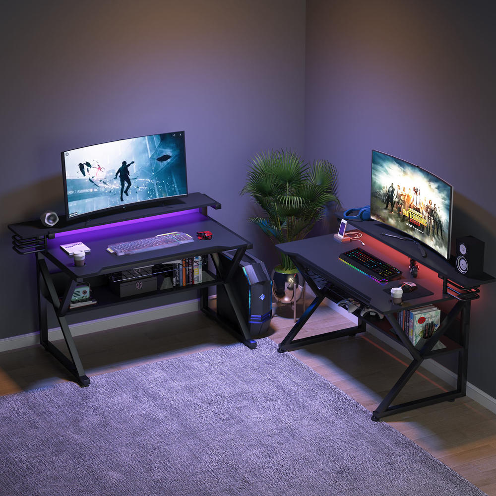 Tribesigns 102 Inch Double Gaming Desk with Monitor Stand Riser, Large ...