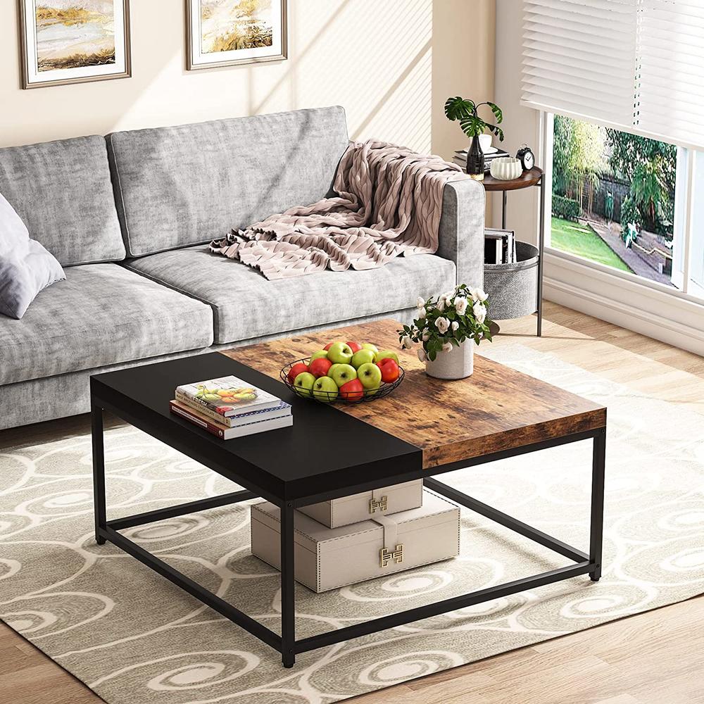 Tribesigns Square Coffee Table, 40 inch Industrial Cocktail Table for ...