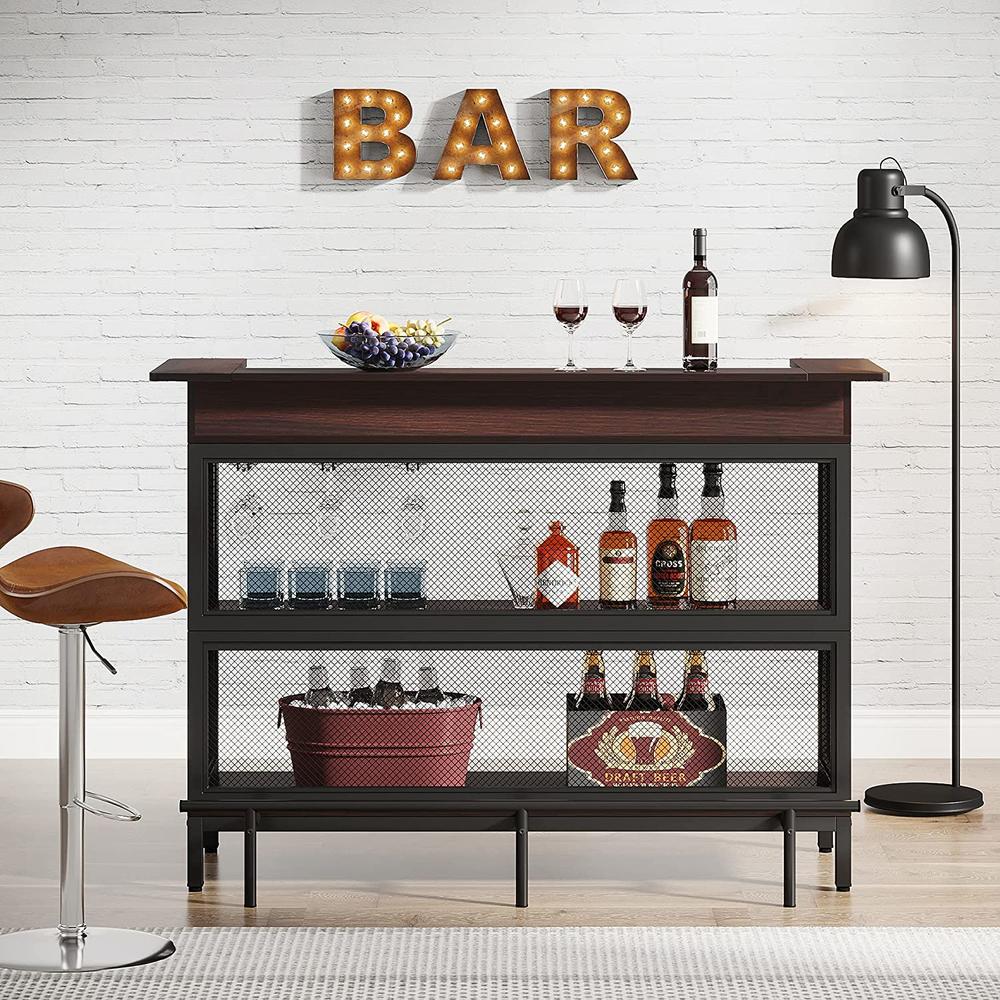 Tribesigns Industrial Home Bar Unit, 3 Tier Liquor Bar Table with ...